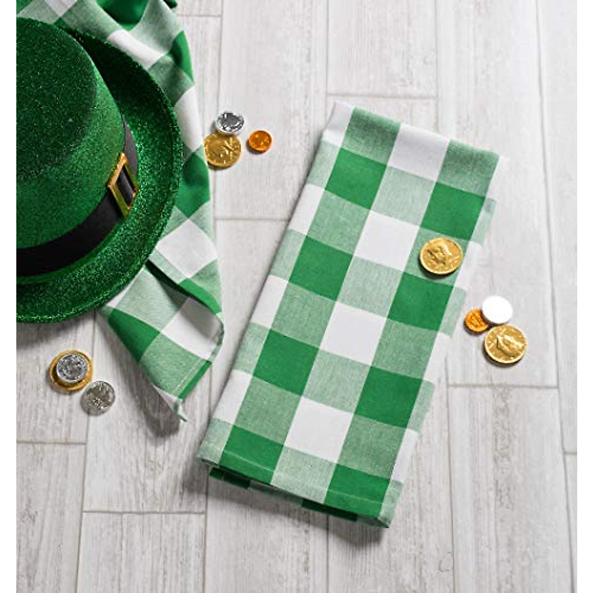 DII Buffalo Check Kitchen Collection, Classic Farmhouse Dishtowel Set, 20x30, Green & White, 3 Piece
