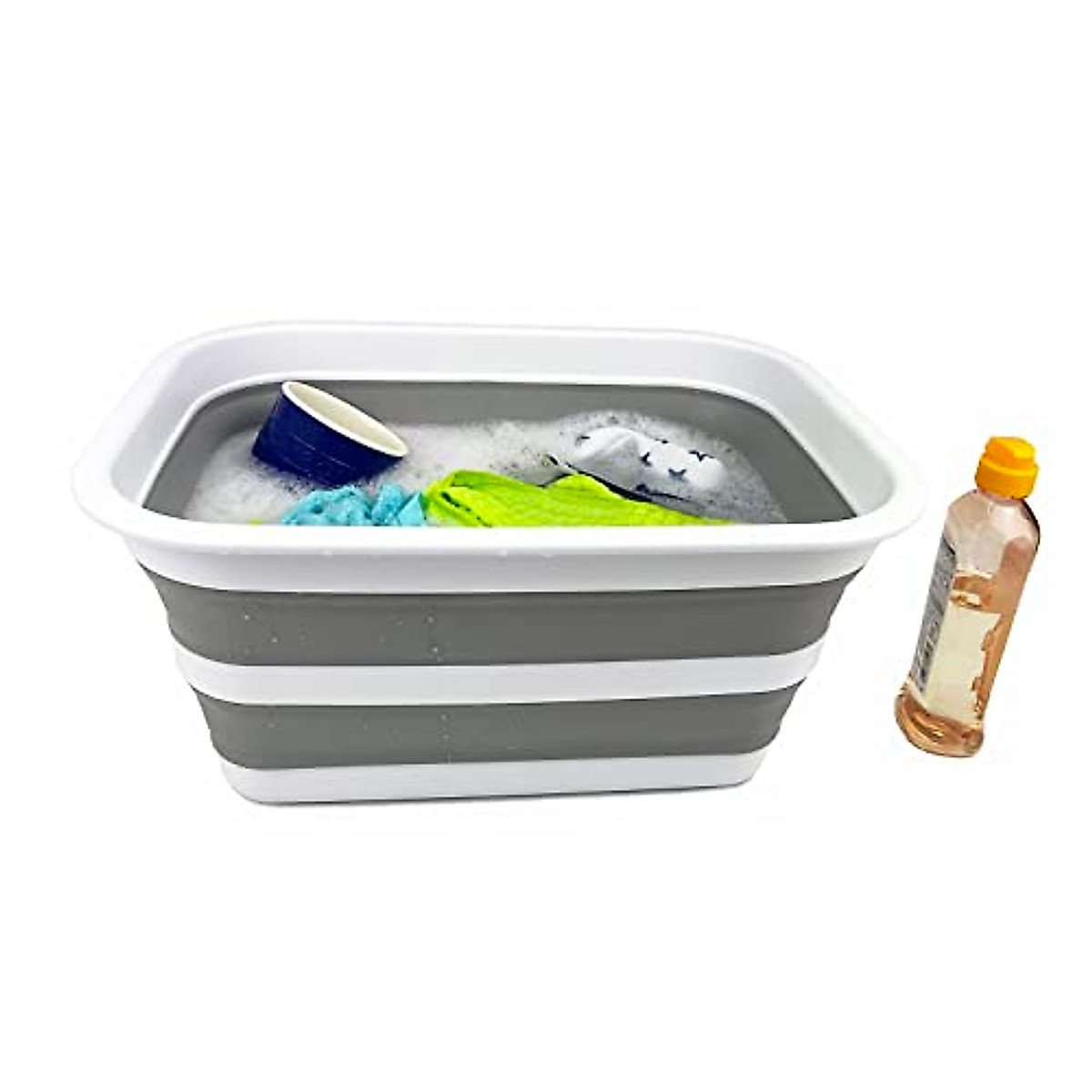 SAMMART 12L (3.17Gallon) Collapsible Tub - Portable Outdoor Picnic Tray - Portable Washing Basin - Space Saving Plastic Washtub (White/Grey)