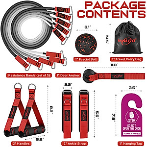WALITO Resistance Bands Set - Exercise Bands with Handles, Door Anchor, Legs Ankle Straps, for Heavy Resistance Training, Physical Therapy, Muscle Training, Yoga, Home Workouts