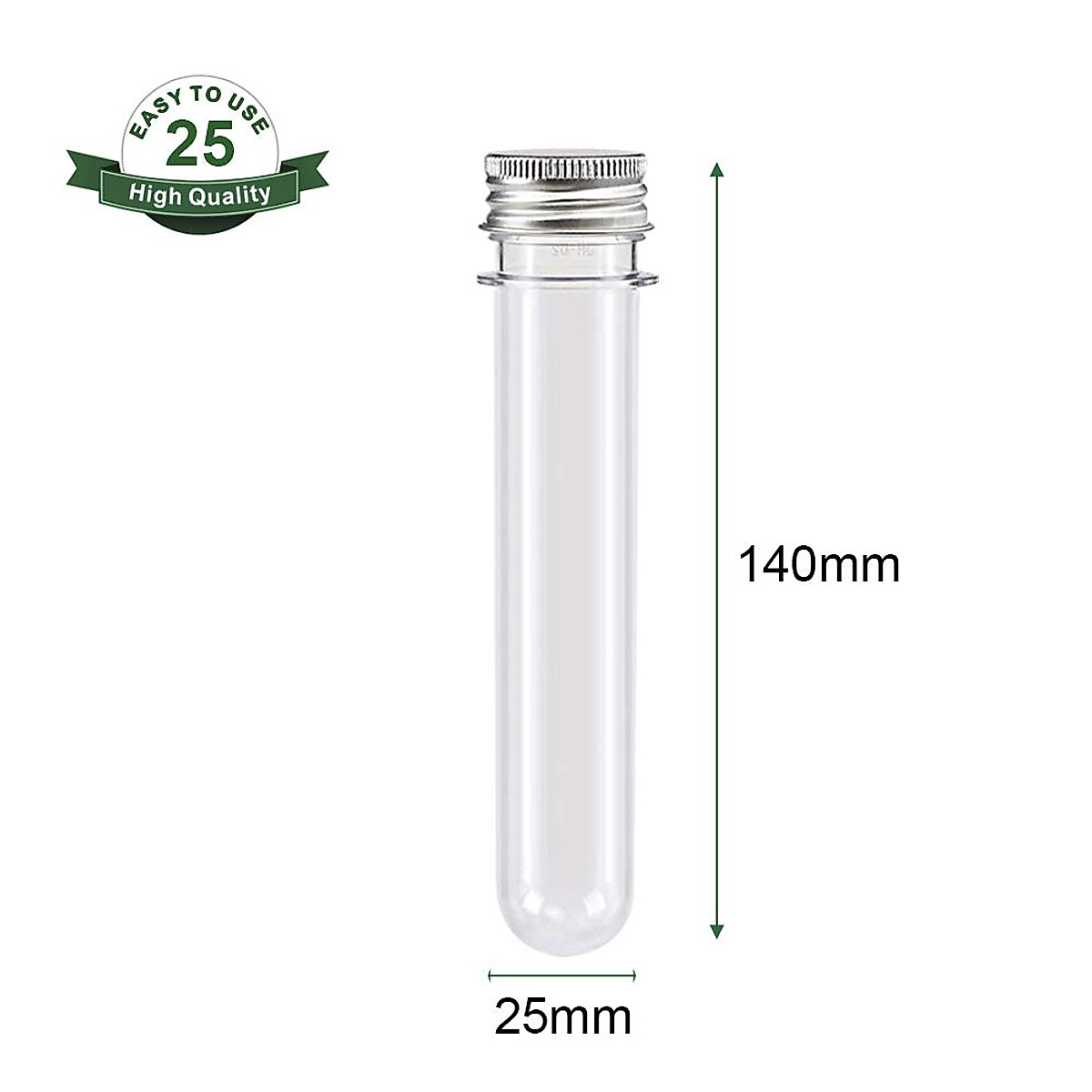 Test Tubes, YGDZ 25pcs Clear Plastic Test Tubes with Caps, 25x140mm(40ml), Large Tubes for Birthday Goodie Bags, Bath Salt, Halloween Party Decoration, Candy Storage Containers