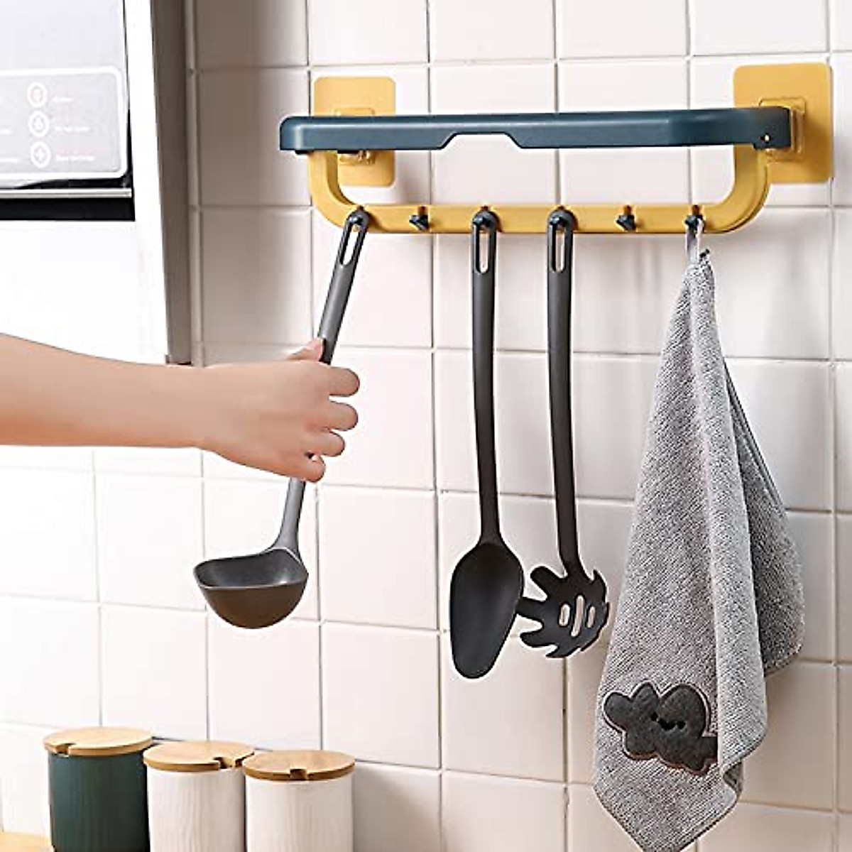 LUKEO Self-Adhesive Towel Holder Rack Wall Mounted Towel Hanger Bathroom Towel Bar Shelf Roll Holder 2 Laye Hooks Bathroom Organizer