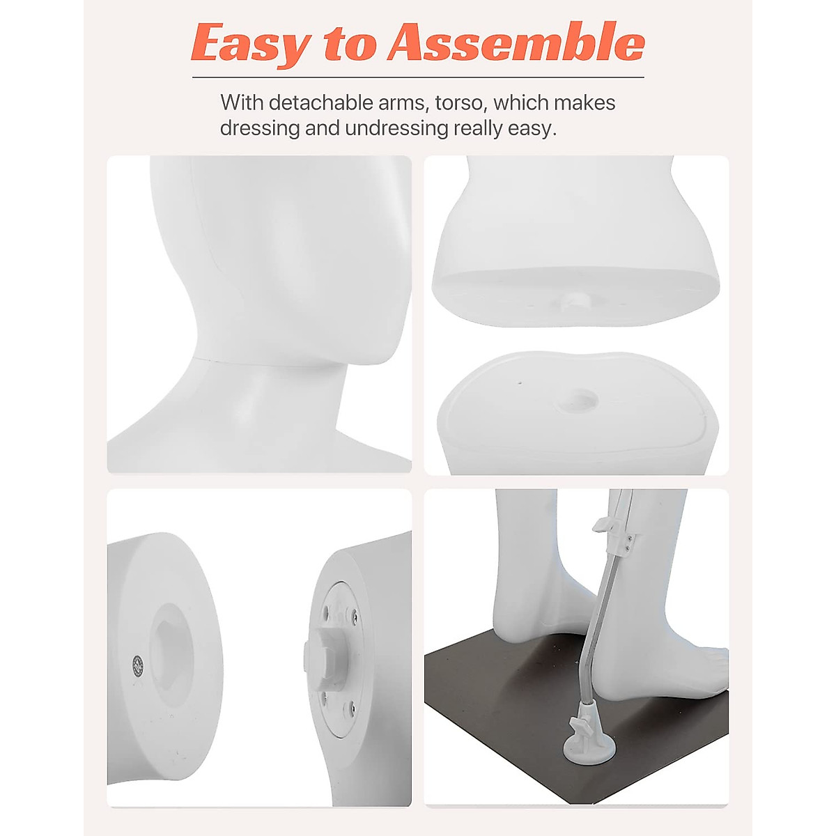 Female Mannequin Torso Manikin Dress Form 69" Realistic Full Body Mannequin Display Head Turns with Metal Base Plastic Adult Woman Adjustable Detachable Poseable Mannequin Model Mannequin Stand, White