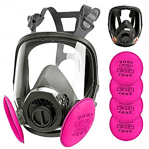 Reusable Respirator Mask - Large Full Face Gas Mask with 4pcs 2097 Filters Against Gas/Dust/Chemicals/Organic Vapor/Formaldehyde Perfect for Welding, Painting, Car Spraying, Sanding, Resin Work
