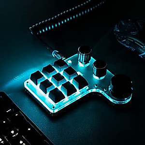 Naroote Mini Gaming Keyboard, 3 Knobs Customized Mini Keyboard 9 Keys RGB Backlit 1200 MAh for Gaming (Black)