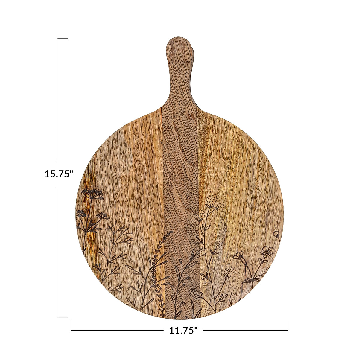 Creative Co-Op, Natural Mango Wood Cheese Board with Laser Etched Flowers, Large