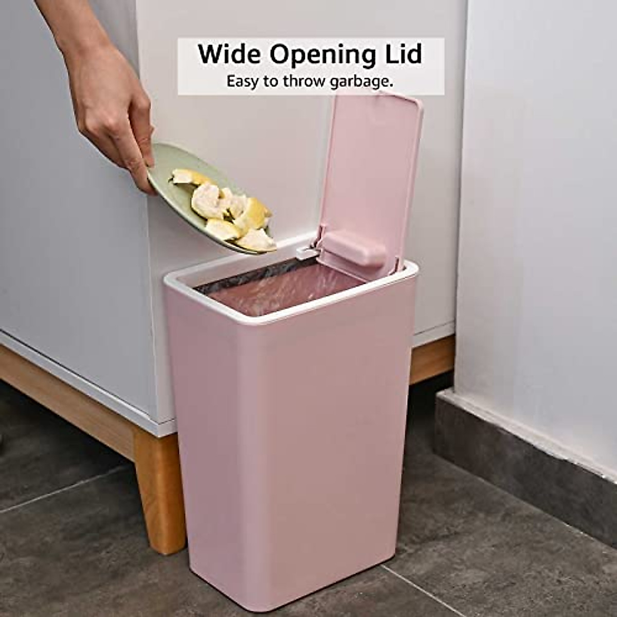 Baffect Small Trash Can with Lid Waste Basket Bathroom Garbage Can Dorm Room Essentials for Bedroom, Office, College-2.1 Gallon (Pink)