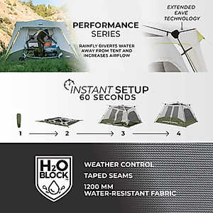 CORE 6 Person Instant Cabin Tent | Portable Large Pop Up Tent with Easy 60 Second Camp Setup for Family Camping | Included Hanging Organizer for Outdoor Camping Accessories