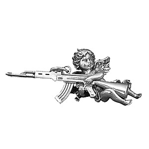 925 Sterling Silver gun and Angel Pendant Necklace ~ Peace and War Charms Pendant and SS 316 24" chain ~ guardian angel of war ✬✬✬By Fantasy World✬✬✬ (2, Silver Pendant + SS316 Chain)