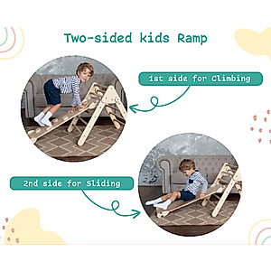 Woodandhearts 3 in 1 Pikler Triangle Set, Montessori Baby Climbing Set - Pikler Triangle Gym - Toddler Jungle Gym - Climbing Toys for Toddlers 1-3 Inside