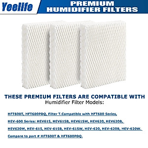 Yeelife 8 Pack HFT600 Filter Replacement for Honeywell Filter t, Honeywell Humidifier HEV615, HEV620, Compare to Part HFT600T HFT600PDQ