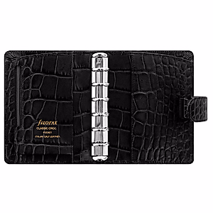 Filofax Classic Croc Print Leather Organizer Agenda Weekly Daily Planner Diary Calendar Bundle with DiLoro Pen (Pocket Paper Size 4.72" x 3.18", Ebony 2023-2024)