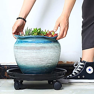 Circloophs 5 Packs Plastic Plant Caddy with Casters 12" Heavy-Duty Plant Dolly Rolling Plant Stand with Wheels for Moving Heavy and Large Plant Pot Saucers Plant Rollers Indoor and Outdoor, Black