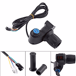 Tbest Half Throttle Electric Bike,Universal E Bike Throttle Grip Electric Bike Motor Scooter Speed Controller & Cable Set,12V 99V Half Wrist Grip Throttle Handle with LED Display Key