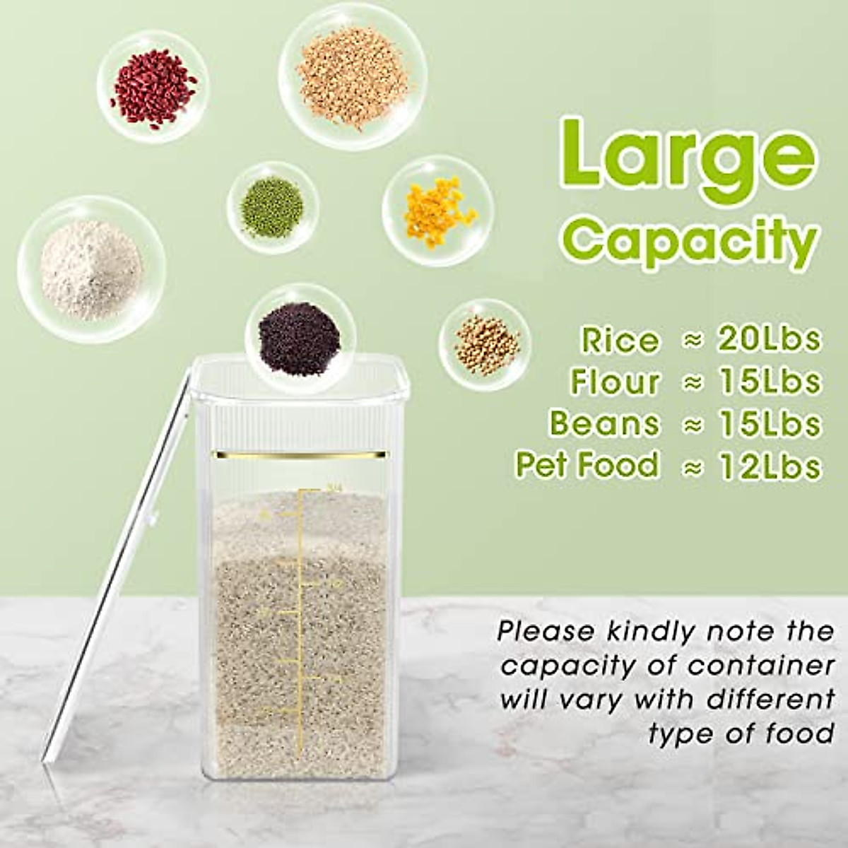 TBMax Rice Storage Container 25 Lbs - 20 Lbs + 5lbs Rice Container