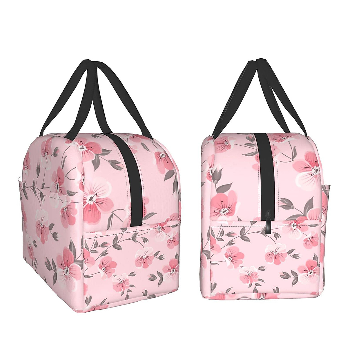 Ucsaxue Cute Blooming Flower On Pink Lunch Box Reusable Lunch Bag Work Bento Cooler Reusable Tote Picnic Boxes Insulated Container Shopping Bags For Adult Women Men