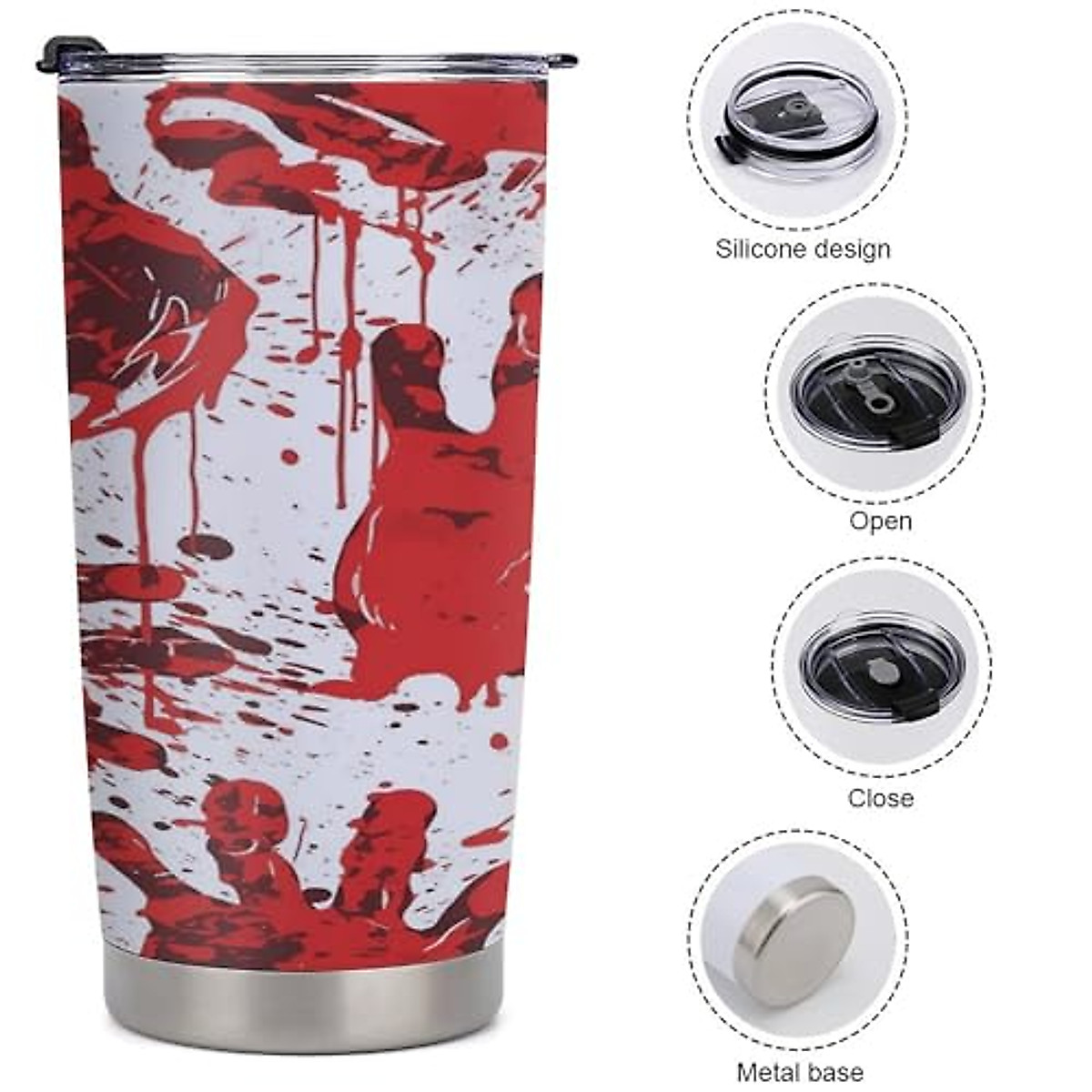 FHENMSA Reusable Plastic Water Cups with Lids,Bloody Handprints Print Anti-overflow Cup,sports Travel Coffee Cup
