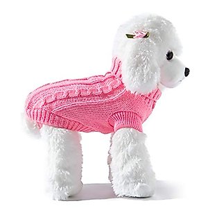 Small and Medium Dog and Cat Classic Sweater Knitwear Knitted Sweater Clothes (Back Length 12”, Pink)