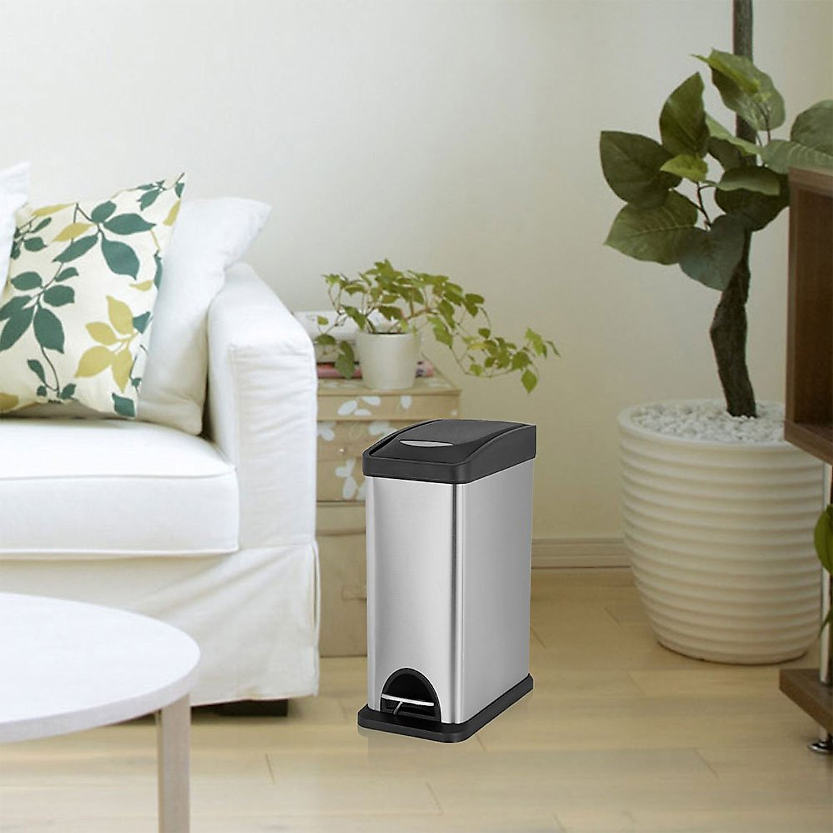 Hompus 2.1Gal/8L Stainless Steel Trash Can with Lid Soft Close, Removable Inner Waste Basket, Slim Small Garbage Can for Bathroom Bedroom Office, Rectangular Step Trash Bin, Anti-Fingerprint Finish