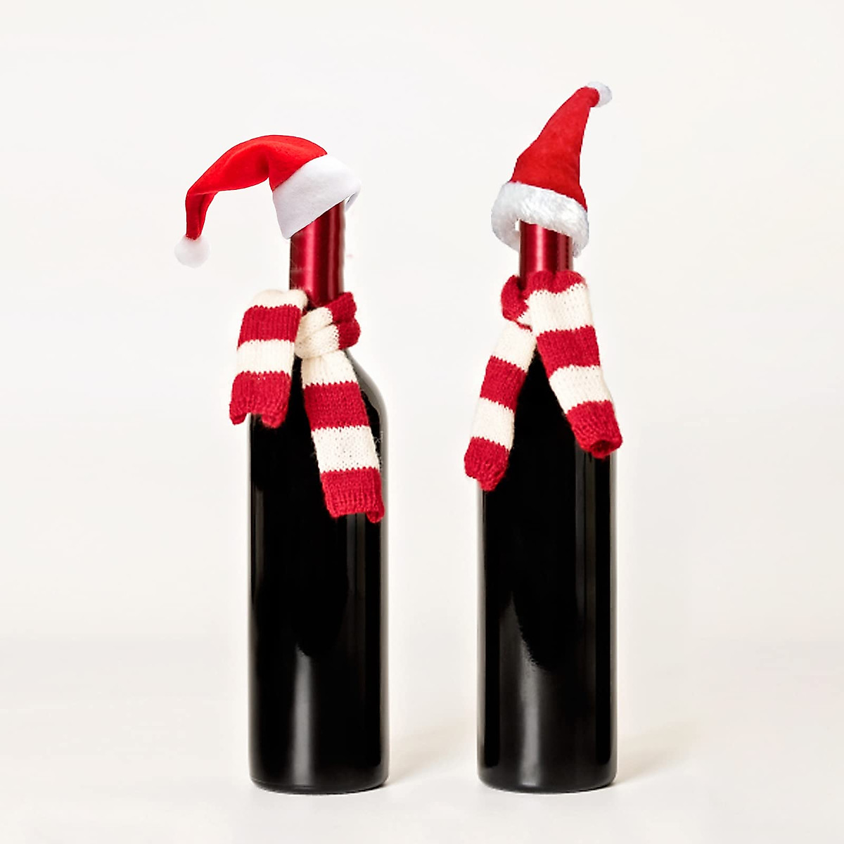 GSD 32pcs Santa Tableware Holders Wine Bottle Cover Silverware Cutlery Decor for Christmas Dinner Table Decorations, (Red & White)