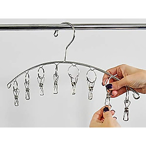 Home-X 2Pcs Drip-Dry Stainless Steel Clothes Drying Hanger, Laundry Clothesline, 8 Built-in Clothespins, Heavy-Duty Clothes Hangers, Dry Socks Towels Bras Baby Clothes, Gloves-16”x4”
