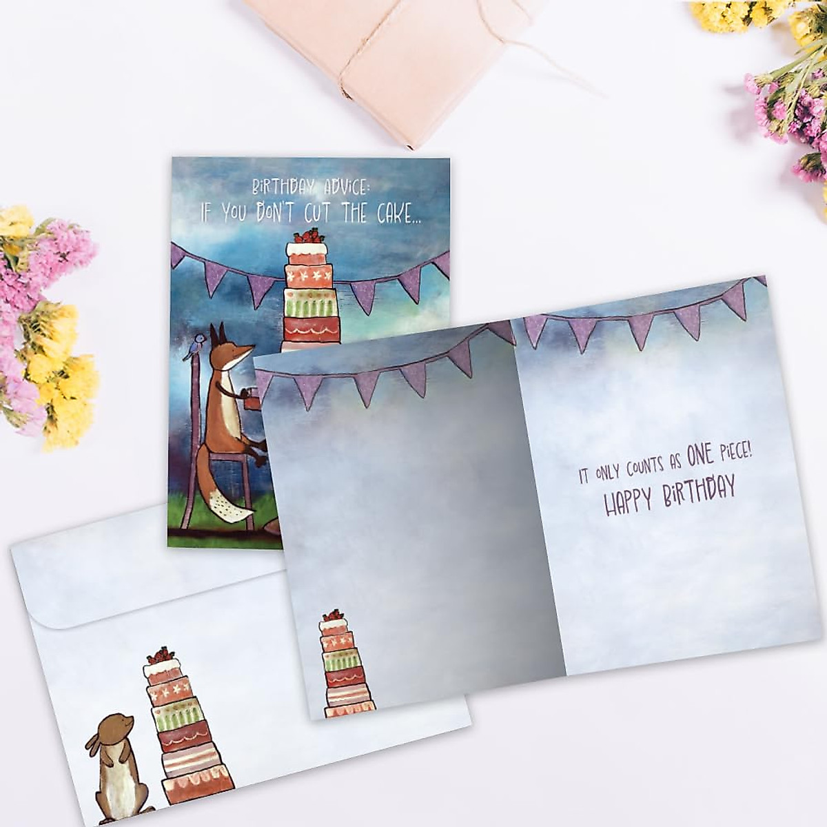 Tree-Free Greetings - Humorous Birthday Cards - Artful Designs - 1 Card + Matching Envelopes - Made in USA - 100% Recycled Paper - 5"x7" - Cake Advice (GO65231)