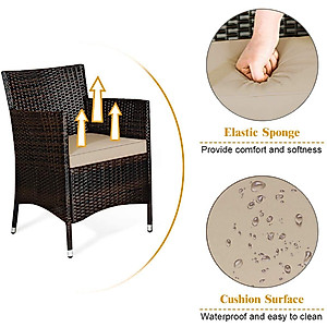 LUARANE 4-Piece Rattan Patio Furniture Set, Outdoor Wicker Sofa Couch Table Set, w/Thick Seat Cushions Tempered Glass Coffee Table, Conversation Set for Lawn Garden Poolside Backyard (Brown)