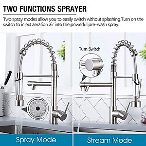 Qomolangma Contemporary Kitchen Faucet with Pull Down Sprayer, Stainless Steel Single Handle Spring Kitchen Sink Faucets with Sprayer, with Deck Plate, Brushed Nickel