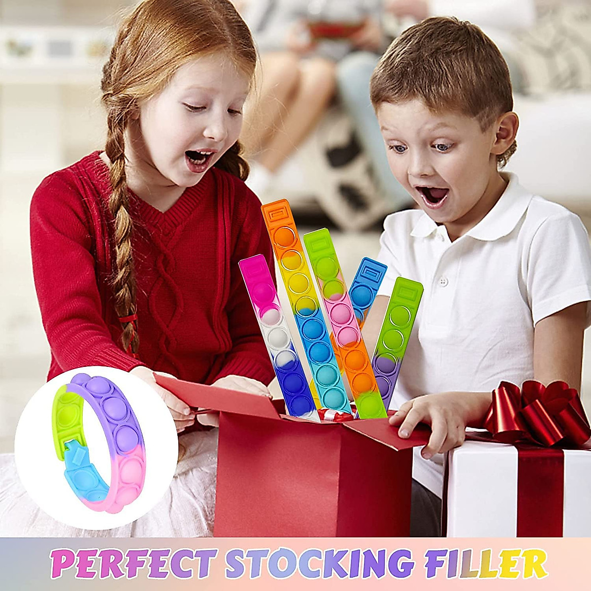 TOMOIN 30 Pcs Pop Fidget Bracelet, Wearable Push Pop Bubble Sensory Toy Stress Relief Silicone WristbandFidget Toy ,for Kids, Adults and ADHD Autism Anxiety Pop Colorful Wristband