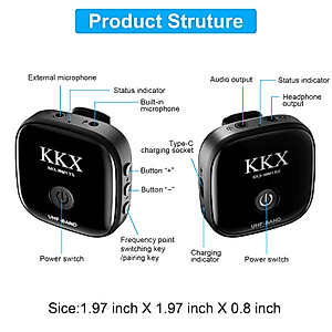 KKX Wireless Lavalier Microphone with Clip On System UHF Lapel Microphone with 1 Transmitter and 1 Receiver for Smartphone, iPhone, Camera, Interview & YouTube