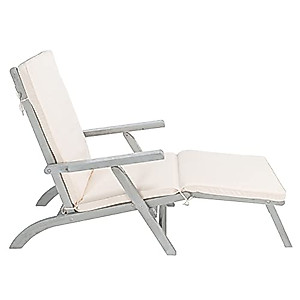 SAFAVIEH Outdoor Collection Palmdale Grey Solid Wood/Beige Cushion Chaise Lounge Chair (PAT7015D)