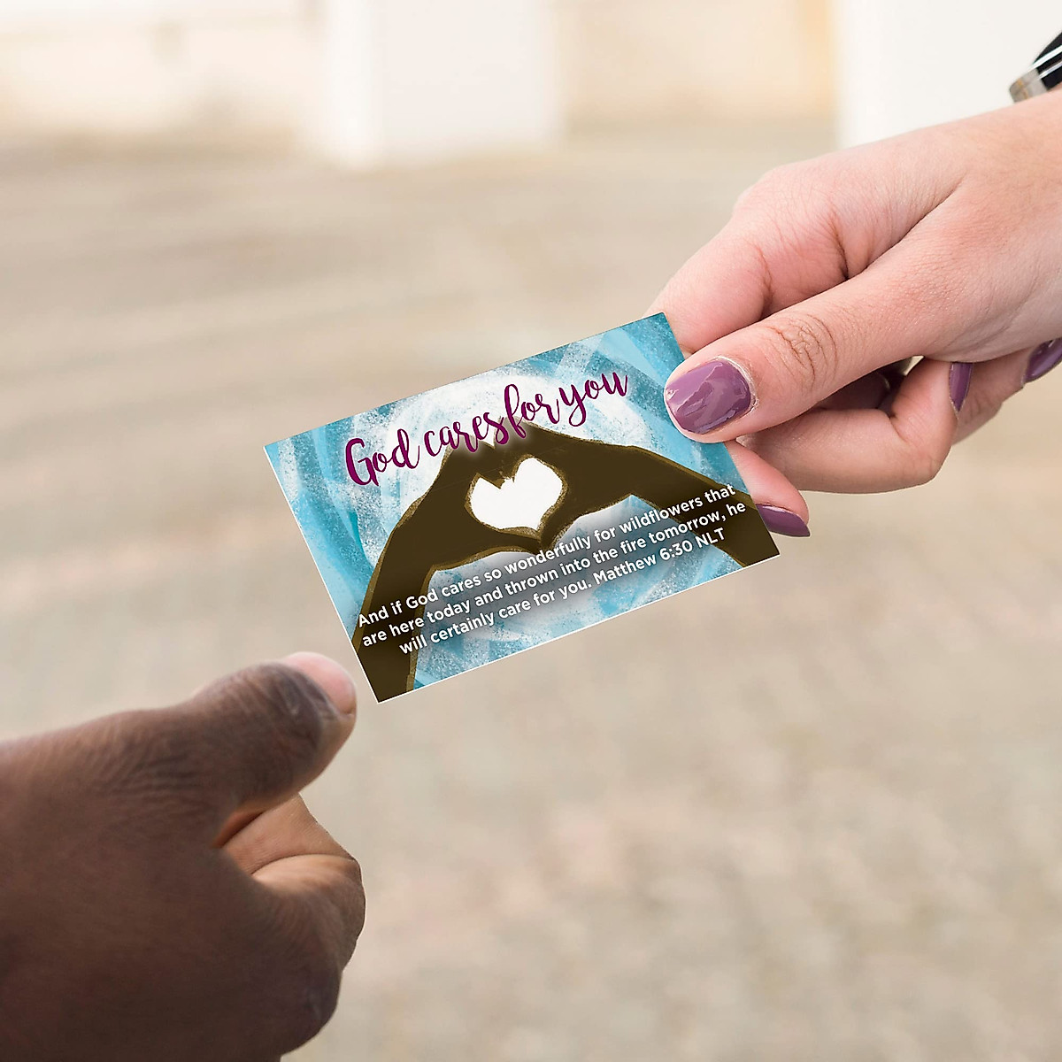 God Cares for You, Matthew 6:30, Bulk Pack of 25 Affirmation Scripture Cards for Kids, Pass it On Christian Bible Verse Cards for Sunday School, Childrens Church, & Youth Group Ministry