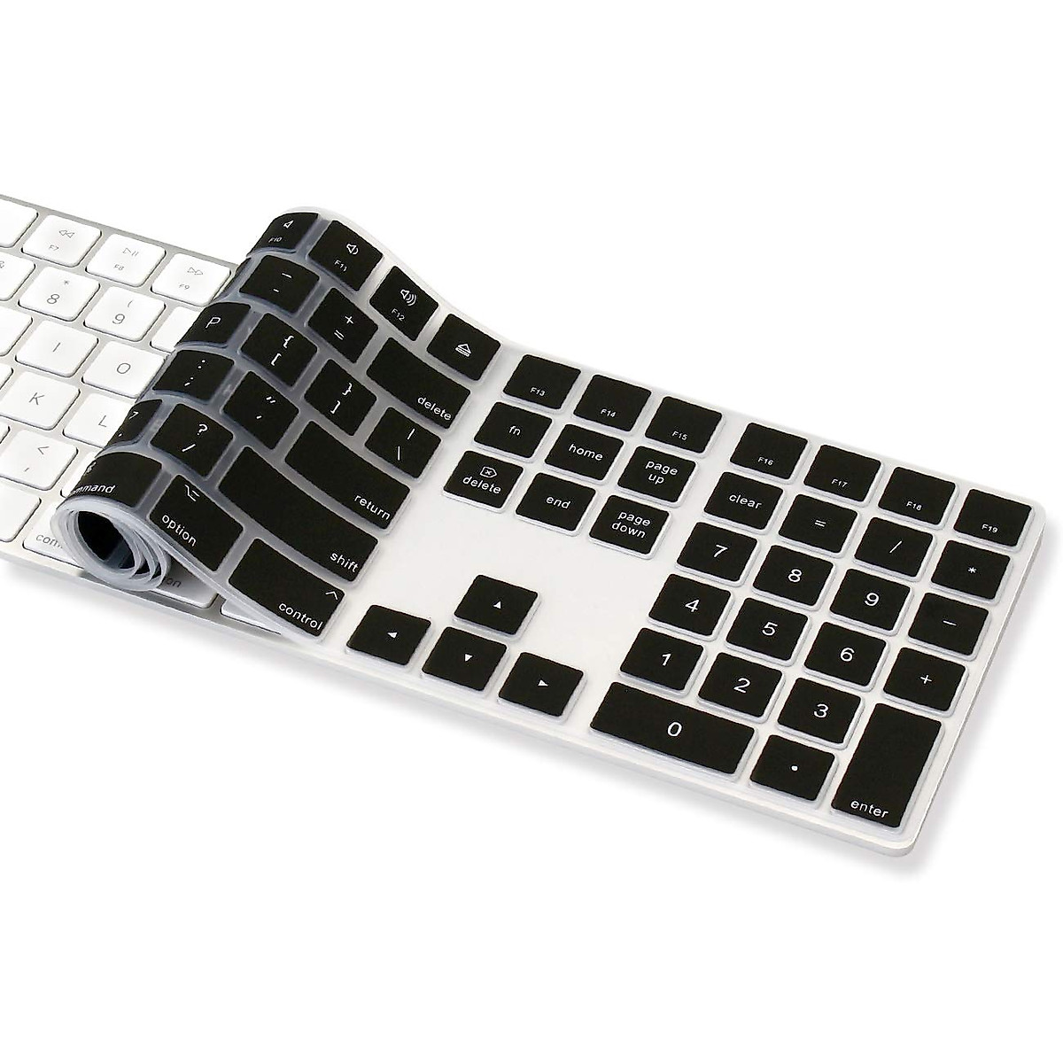 ProElife Ultra Thin Silicone Keyboard Cover Protector for 2019-2017 Apple iMac Magic Keyboard with Numeric Keypad A1843 Full Size Wireless Bluetooth Numeric Keyboard, US Enter (Black)