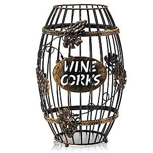 ZOOFOX Wine Cork Holder, Barrel-Shaped Metal Wine Cork Holder with Large Capacity, Decorative Vino Cork Storage Box for Kitchen, Great Gift Idea for Wine Lover