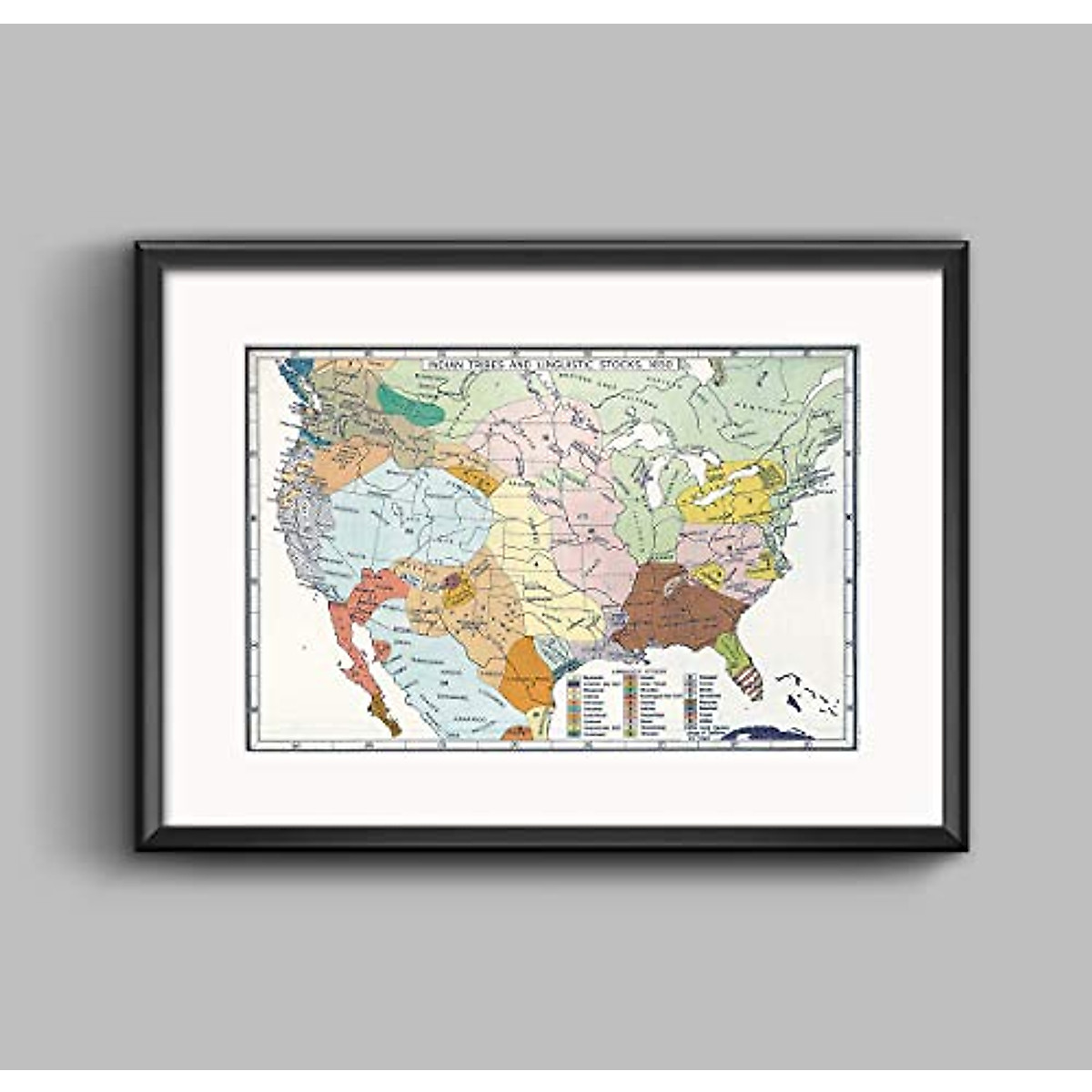 Historical Poster |1650 US Map Native American Indian Tribes Languages (16"x23")