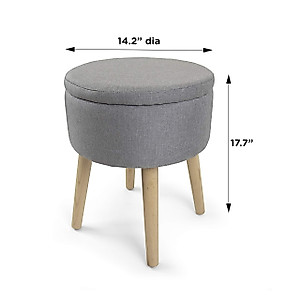 Humble Crew Upholstered Round Storage Ottoman with Tray, Velvet Grey