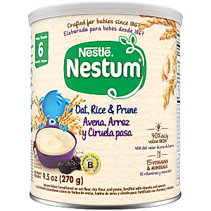 Nestle Nestum Infant Cereal, Oat, Rice & Prune, Made for Infants 6 Months, 9.5 Ounce Canister (Pack of 1)