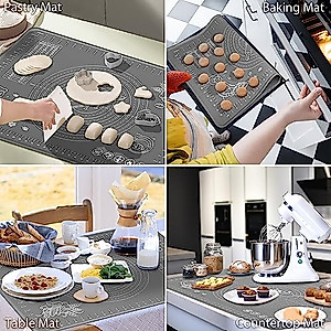 Silicone Baking Mat 32x24 inch, Extra Thick Non-stick Pastry Mat with Measurements and Edge Heightening, Food Grade Silicone for Countertop Dough Rolling Making Bread, Cookies, Pizza, Fondant, Pasta
