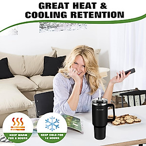 WYHVAND 40 oz Tumbler with Handle, Stainless Steel Insulated Tumbler with Lid and Straw Keeps Drinks Cold and Hot，The Best Birthday Gifts for Family，Friends -Black