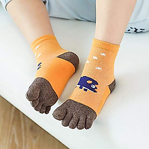 Petyoung 5 Pair Kids Toe Socks, Cartoon Five Finger Crew Ankle Sock Breathable Running Toe Socks for 0-10Y Boys and Girls