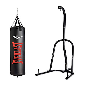 Everlast NevaTear 70 Pound Hanging Heavy Punching Bag with Powder Coated Steel Heavy Bag Stand for MMA and Boxing Training, Black