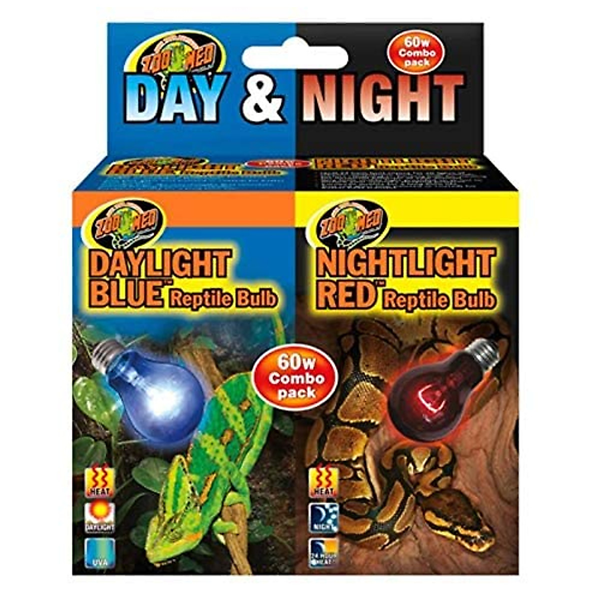 Zoo Med Day & Night Reptile Bulbs Combo Pack 60 Watts - Combo Pack - Pack of 2