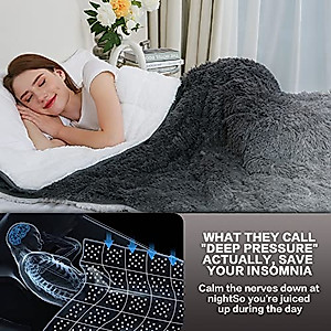 yescool Faux Fur Weighted Blanket 60"x80" 20lbs,Fuzzy Cozy Shaggy Weighted Blanket Queen Size for Adult，Fluffy Sherpa Comfy Heavy Blanket for Women Men,Warm Soft Plush Grey Blanket for Couch Sofa Bed