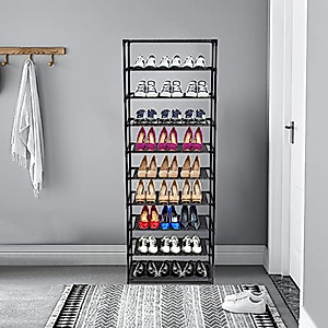 LFGUD 10 Tiers Shoe Rack, Simple Houseware 10-Tier Shoe Rack Storage Organizer 30-Pair, Easy Assembled Shoe Tower Stand, Sturdy Shoe Stand, Non-Woven Fabric Shoe Shelf Organizer Closet for Home, Black