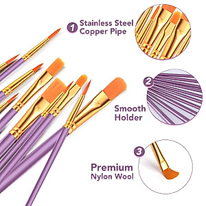 ESRICH Acrylic Paint Brushes Set, 16Packs/160 Pcs, Suitable for Acrylic, Oil, Watercolor,Rock Body Face Nail Art,Perfect Suit of Art Painting, Best Gift for Kids Adult Drawing, Purple