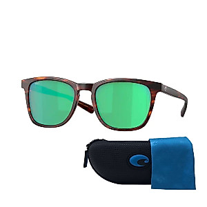 Costa Sullivan 6S2002 200206 52MM 191 Matte Tortoise/Green Mirror 580G Polarized Square Sunglasses for Men for Women + Bundle With Designer iWear Kit