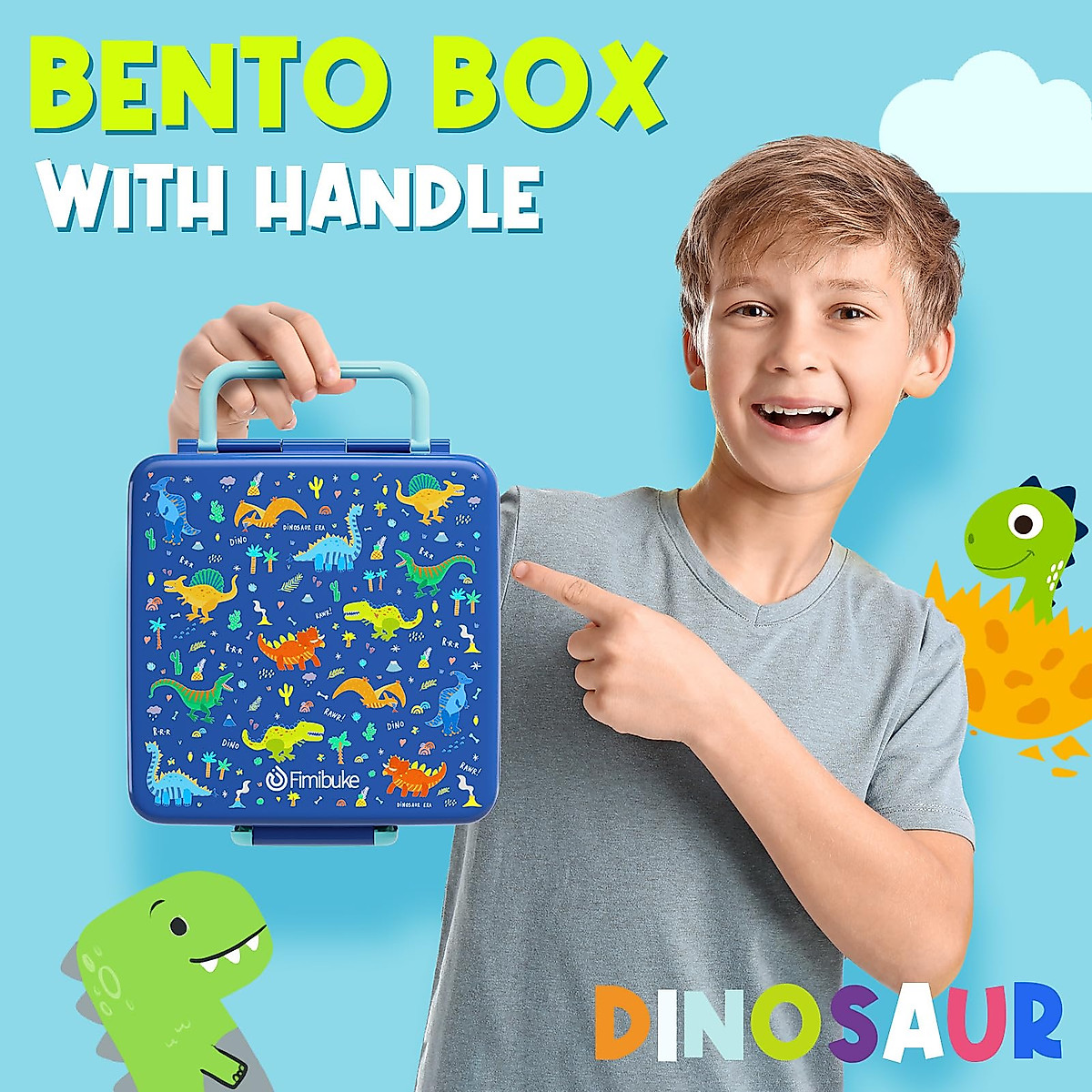 Fimibuke Bento Lunch Box for Kids, Leak Proof Toddler Bento Box with 4 Compartments BPA Free Dishwasher Safe Lunch Container with Utensils, Ideal Portion Sizes for Ages 3-12 Girls Boys for School