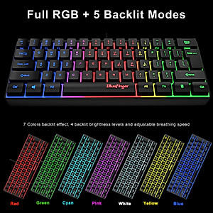 BlueFinger 60% Gaming Keyboard and Mouse Combo, Compact 61 Keys RGB Rainbow Backlit USB Wired Gaming Keyboard with Illuminated Gaming Mouse for PC Laptop Computer Gamer Office Work
