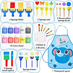 Kids Washable Finger Paints Set, Shuttle Art 33 Pack Non Toxic Kids Painting Set with 10 Colours (60ml) Finger Paints, Paint Pad, Sponge Paint Brushes, Eco Natural for Children and Toddler