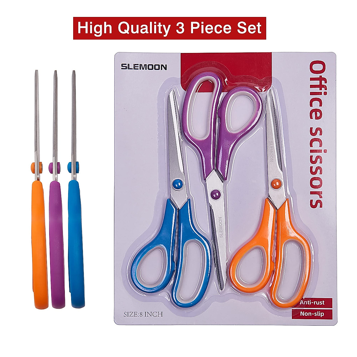3 Pack 8" Scissors for Office & Home,Softgrip Office Scissors for General Use Art Craft Classroom DIY,3pcs