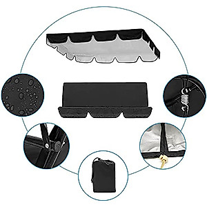 Patio Swing Canopy Waterproof Top Cover Set,Replacement Canopy Cover for 3-Seater76.7 inches Porch Swing Chair Awning Swing Cover Outdoor Sunproof Chair Patio/Lawn/Garden All Weather Protection